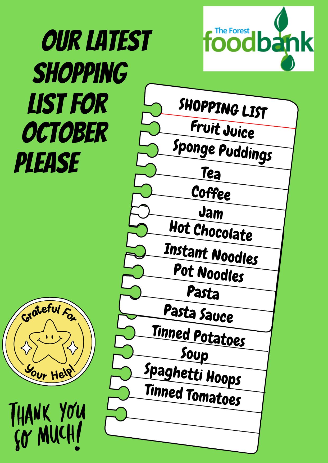 Our October Shopping List | The Forest Foodbank